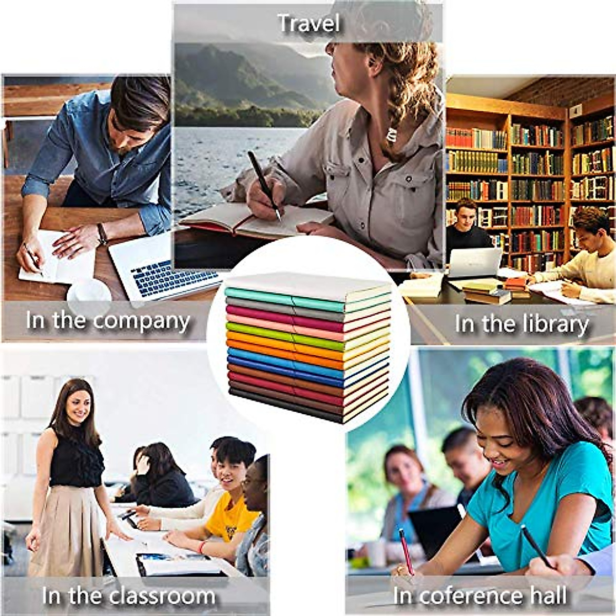 EMITEC Leather Composition Journal Notebook - Classic A5 Wide Ruled Writing Subject Notepad Colorful Hardcover Travel Diary Journals Notebook for Students 100 Sheets/Random Color Set of 3