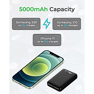 Vida IT Compact Power Bank Portable Charger for Samsung Galaxy S21 S20 S10 S7 Edge Google Pixel 6 6A 5 4 4A Motorola LG Android Cell Phone USB-C External Battery Pack 5000mAh with Built-in Cable