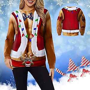 Ugly Christmas Sweatshirt Shirts for Women y2k Sweater Winter Holiday tees Ugly Xmas Snowman Reindeer Cute Printed Pullover Tank Tops Relaxed fit Flare Hollow Light Jackets for Women Casual Dressy