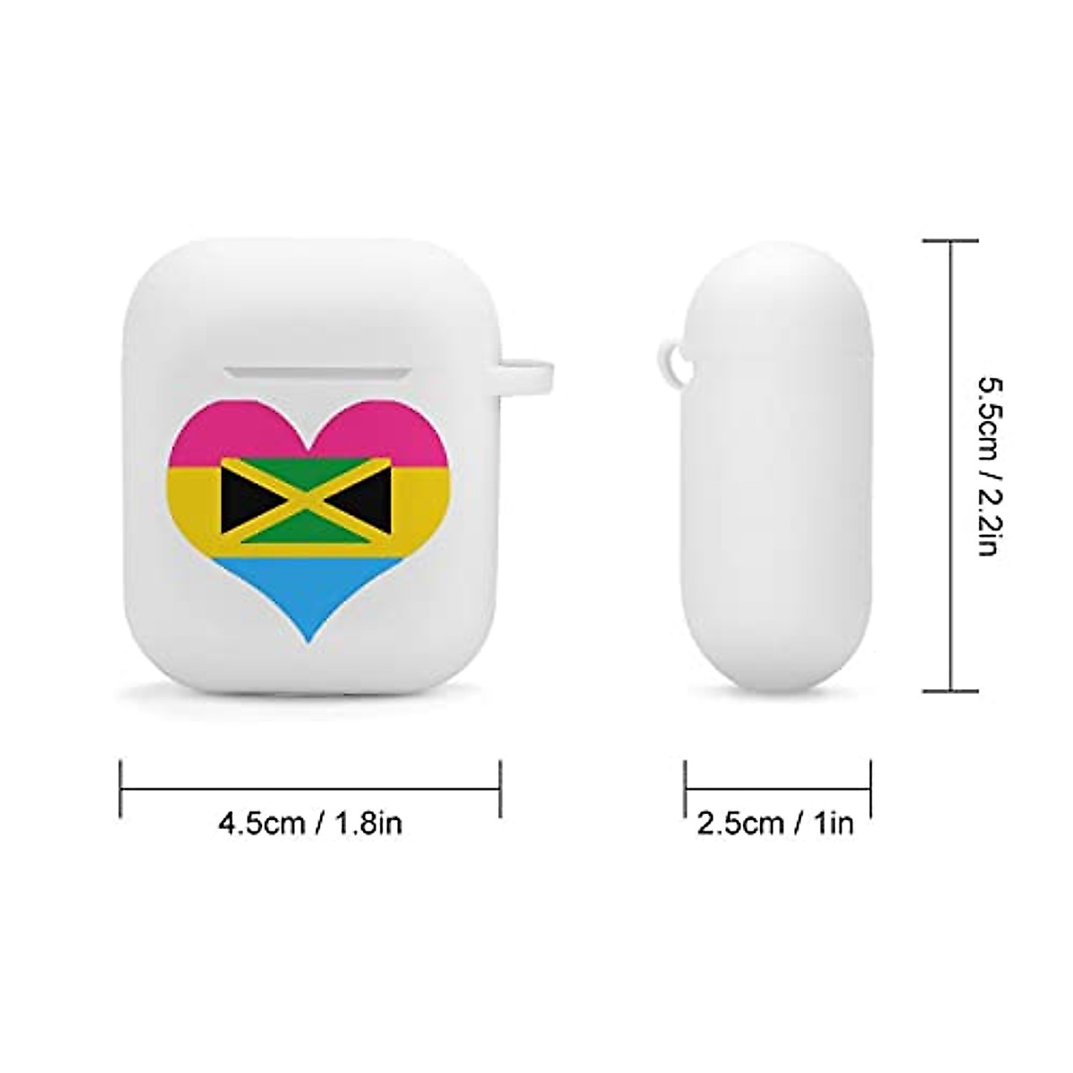 Pansexual Heart Flag Jamaica Silicone AirPods Case Protective Cover Compatible with AirPods 2 & 1 with Keychain