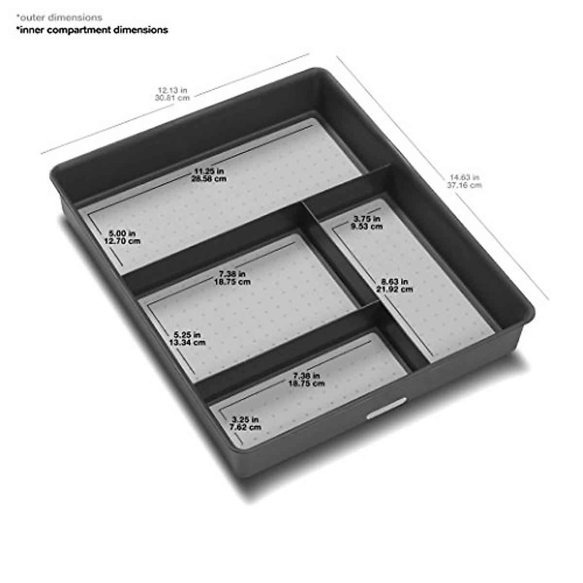 madesmart Classic Gadget Tray, Soft Grip, Non-Slip, Multi-Purpose Drawer Organizer, 4 Compartments, All-In-One Home Organization, BPA Free, Granite