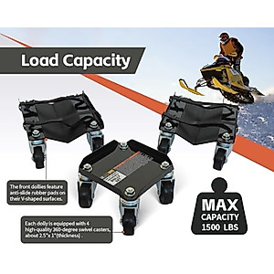MaxxHaul 50859 Snowmobile Moving Dolly Set, 1500lbs Load Capacity V-Slide Anti-Slip Rubber Pads Straps Firmly Attaching on Skis