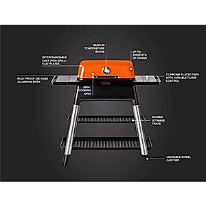 Everdure FORCE 2 Burner Gas Grill, Liquid Propane Portable BBQ Grill with Die-Cast Aluminum Body and Fast-Ignition Technology, 388 Square Inches of Grilling Surface, Adjustable Height, Orange