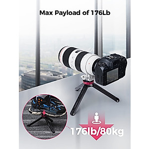Mini Camera Tripod, Moman Tabletop Short Tripod Desktop TR01 with 1/4 and 3/8 Screw Mount and Function Leg CNC Aluminum Tripod for DSLR Camera/GoPro/Video/Camcorder, Max Payload of 176 Lbs/80Kg, Red