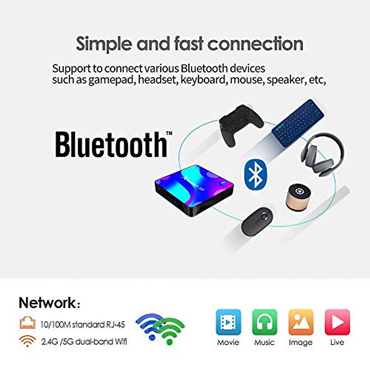 Android TV Box 11.0,4GB RAM 32GB ROM RK3318 Quad-Core 3D 4K Smart Box,Support 2.4G/5.8G Dual WiFi,BT 4.1,100M Ethernet LAN X10 Streaming Video Box