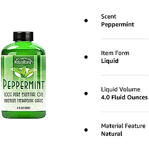 Naturalitana Peppermint Essential Oil - Therapeutic Grade for Aromatherapy, Diffuser, Hair, Stress, Relaxation, Dropper - 4 fl oz - Mint Scented Oil - Mint Oil
