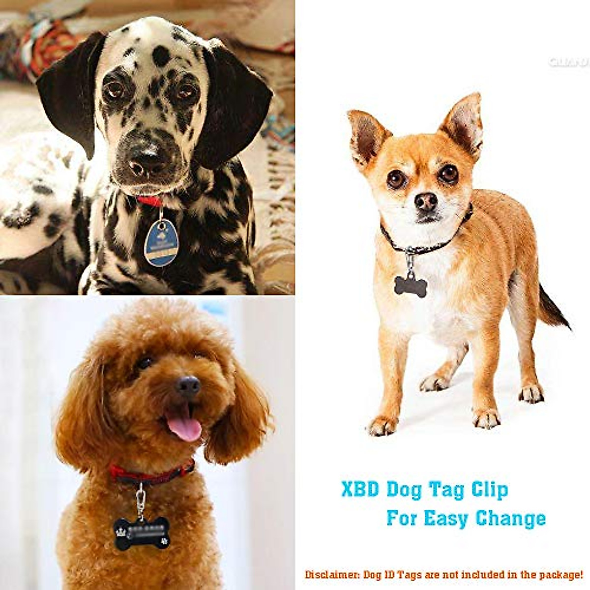 XBD Dog Tag Clips/Quick Clip with Rings/Easy Change Pet ID Tag Holder for Dog Pets Collars and Harnesses. (4 PCs Pack)
