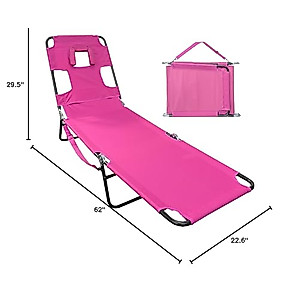 Face Down Tanning Chaise Lounge Chair - Face & Arm Holes - 2 Legs Support - Polyester Material – Backrest Positions - Head Rest Pillow - Beach or Home Use - Read and Tan - Pink Stripes Pattern