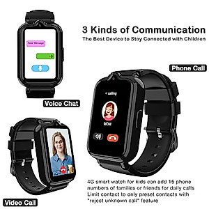 4G Smart Watch for Kids - Kids Smart Watch with GPS Tracker & Video Calling Kids Cell Phone Watch for Boys Aged 5-12 SIM Card SOS Call Voice Chat Camera Touch Screen GPS Tracker for Kids(Black)