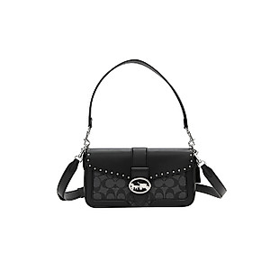 Coach Womens Georgie Shoulder Bag (Colorblock - Rivets - Graphite - Black)