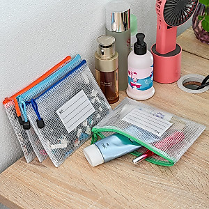 AUSTARK Plastic Mesh Zipper Pouch, 12Pcs Zipper File Bags with Label Pocket, Game Boards Storage Bags, Waterproof Document Storage Bags for Office Home Travel (B6 Size 7.6x5.3 in)