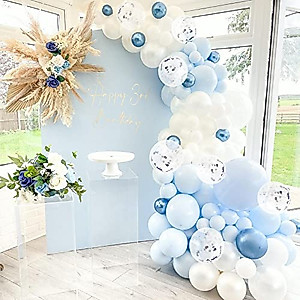 Blue Balloon Garland Arch Kit, Metallic Blue White and Silver Confetti Latex Balloons for Baby Shower Birthday Wedding Graduation Anniversary Frozen Winter Wonderland Party Background Decorations