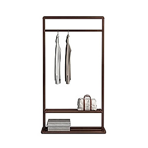 Garment Rack Wooden Clothes Rack Stand with 2-Tire Storage Shelves for Clothes Hats and Bags Classical Coat Hanger Clothes Organizer for Bedroom Office Hallway Entryway