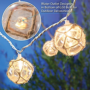 Nautical Fish Float String Lights Outdoor, Beach String Lights Set of 10 Clear G50 Ball Nautical Float Lights String for Room Wall Decor Outdoor Patio Decorations