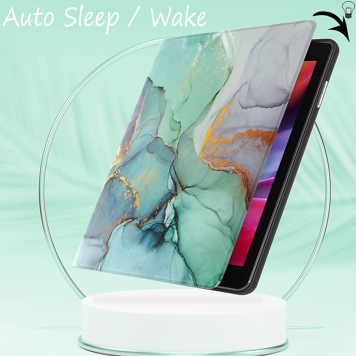 Feams for iPad Mini 5 Case, iPad Mini 4 Case, PU Leather Shockproof Shell Stand Smart Cover with Auto Wake/Sleep for iPad Mini 5th Gen 2019/iPad Mini 4 2015 7.9 inch Tablet, Green Marble