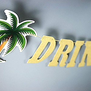 YiiiGoood Gold Glittery Drink Up Beaches Banner Palm Coconut Tree Garland Tropical Beach Bachelorette Bunting Hawaii Luau Tropical Summe Bachelorette Beach Party Decorations
