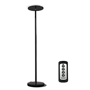 Tenergy Torchiere Dimmable LED Floor Lamp, Remote Controlled 30W (150W Equivalent) Standing Lamp, 90° Adjustable Top, Wall Switch Smart Outlet Compatible, Warm White Light