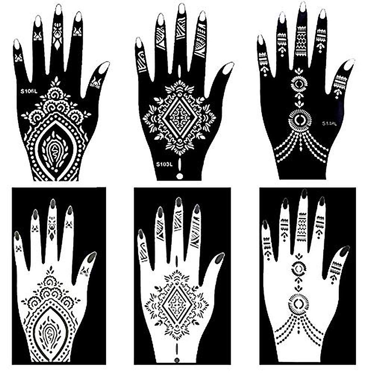 XMASIR Henna Tattoo Kit Stencils, 16 Sheets Temporary Reusable Tattoo Sets Indian Arabian Temporary Tattoo Templates Kit for Body Art Paint