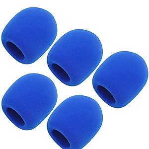 Fielect 5Pcs Microphone Cover Sponge Foam Mic Cover Handheld Microphone Windscreen Protector Mic Foam Cover Filter Blue for Karaoke DJ, KTV, Broadcasting