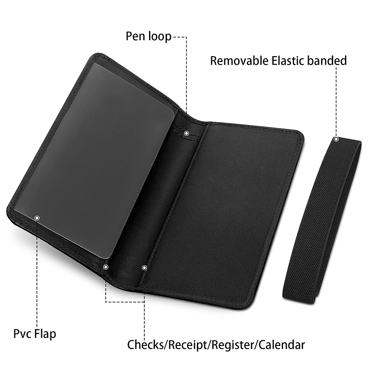 LLi Cufite Italian Calfskin Genuine Leather Checkbook Cover Deluxe Minimalist with Plastic Insert Flap Pen Loop & Strap for Men Women