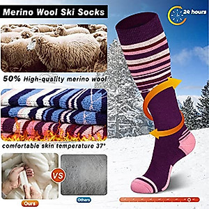 Ski Socks 50% Merino Wool Thermal Knee High Winter Snowboard Sport Socks Men Women