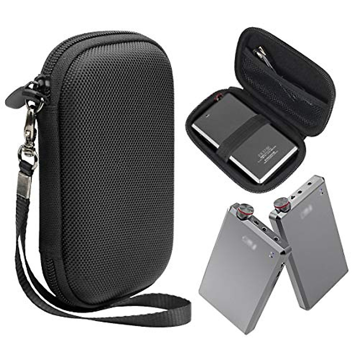 Headphone Amplifier Protective Case for FiiO A5, E12A, E18 KUNLUN Android Phone DAC & AMP, Cayin C5, Xonar U7 MK7.1 USB DAC, with fasterning elastic strap and Mesh Pocket for Cable