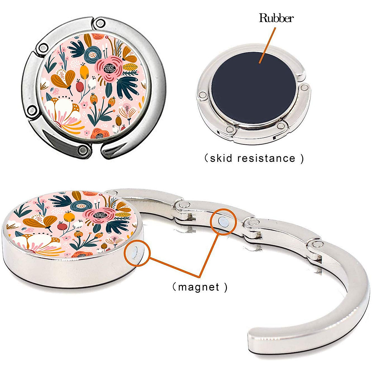 Foldable Purse Hook Womens Bag Table Hanger Collection Desk Hooks for Purse (3pack Pretty Floral Hook)