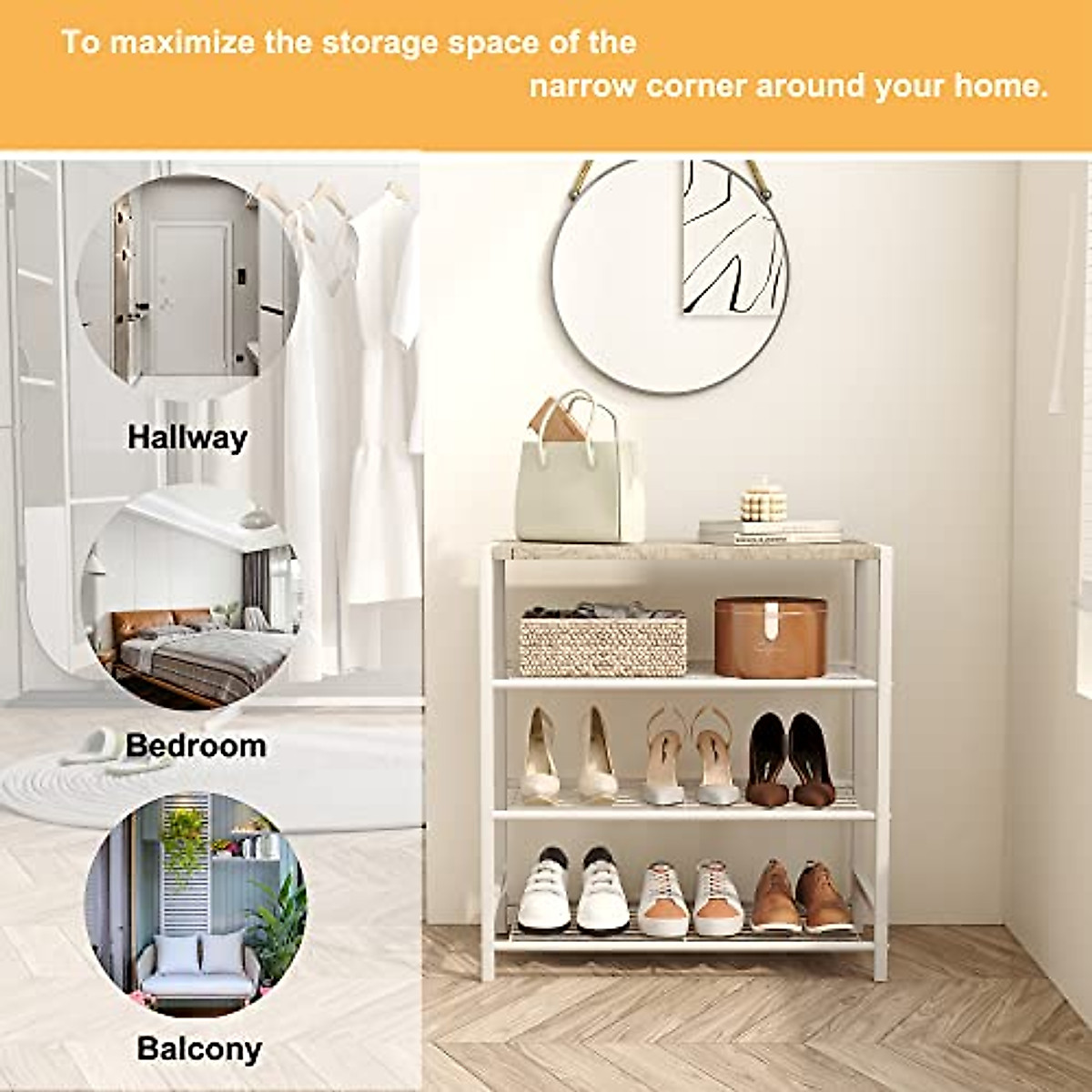 COZYFUN Industrial Shoe Rack 4-Tier Metal Shoe Storage Organizer, Shoe Storage Shelves with Stable Metal Frame, Small Shoe Organizer Shelf for Hallway, Closet, Entryway, Living Room (White)