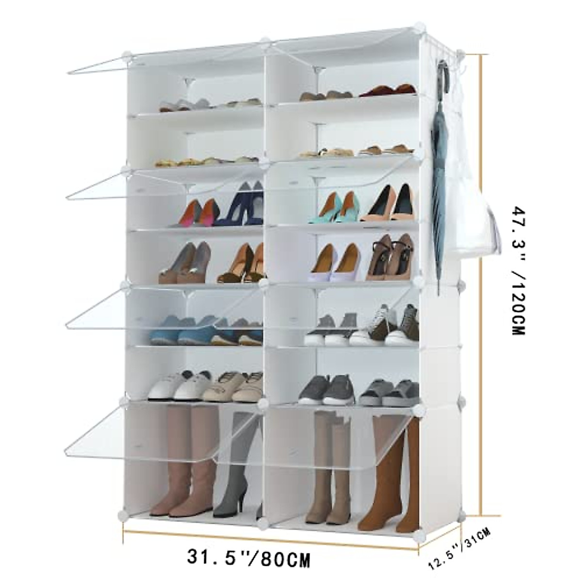HOMICKER Shoe Rack Organizer, 32 Pair Shoe Storage Cabinet with Door Expandable Plastic Shoe Shelves for Closet,Entryway,Hallway,Bedroom