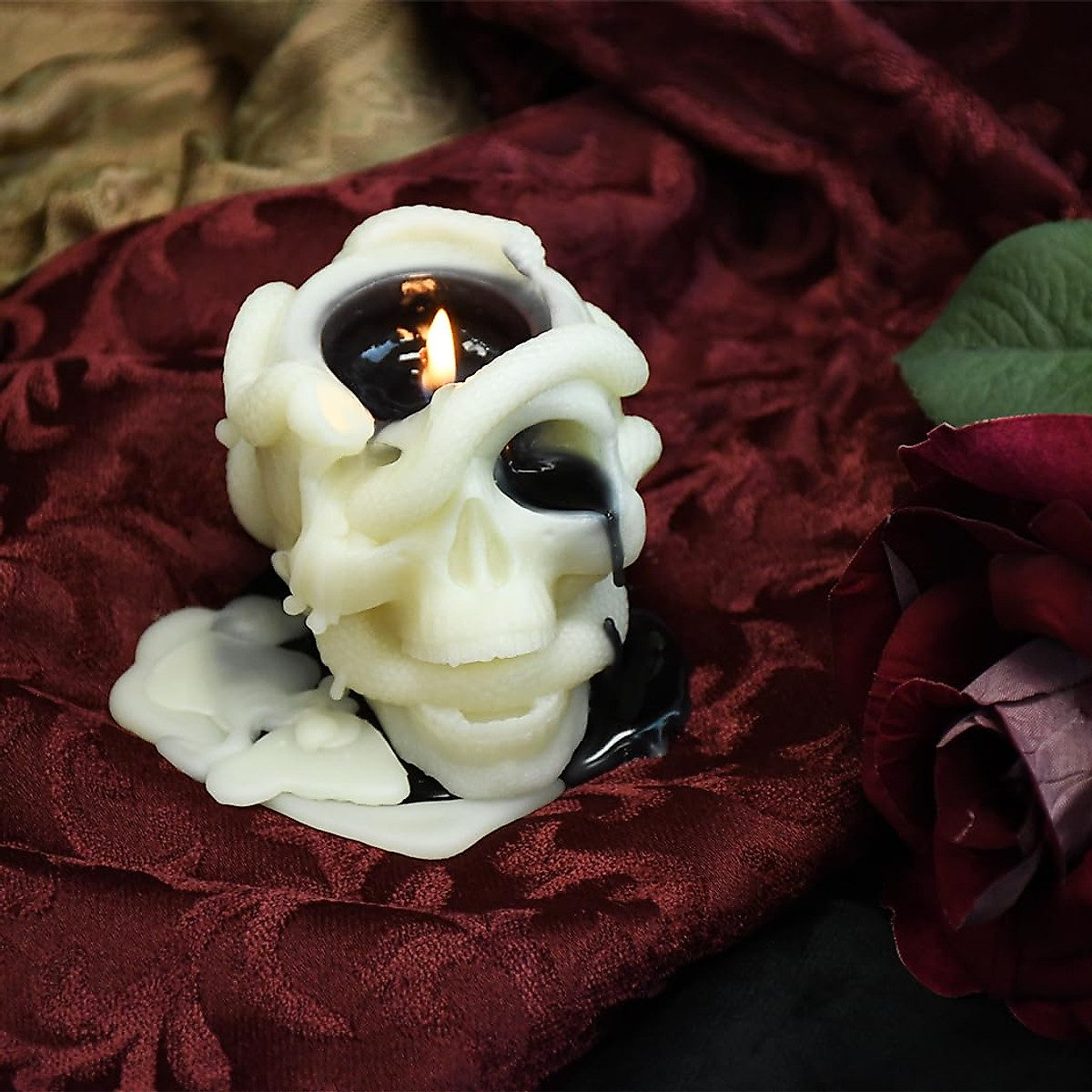 Scary Bleeding Skull Pillar - Color Changing Skull Pillar Candle (Black) - Bleeding Skull Pillar - Unscented - Boo Basket - Emo Gifts - Gothic Christmas Gifts for Women