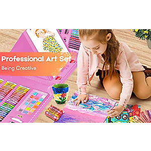 Caliart Art Supplies, 238 Pack Deluxe Art Set Painting Coloring Drawing Kit with Trifold Easel, Oil Pastel, Crayon, Aesthetic Cute Preppy Stuff School Supplies, Mothers Day Gift for Mom