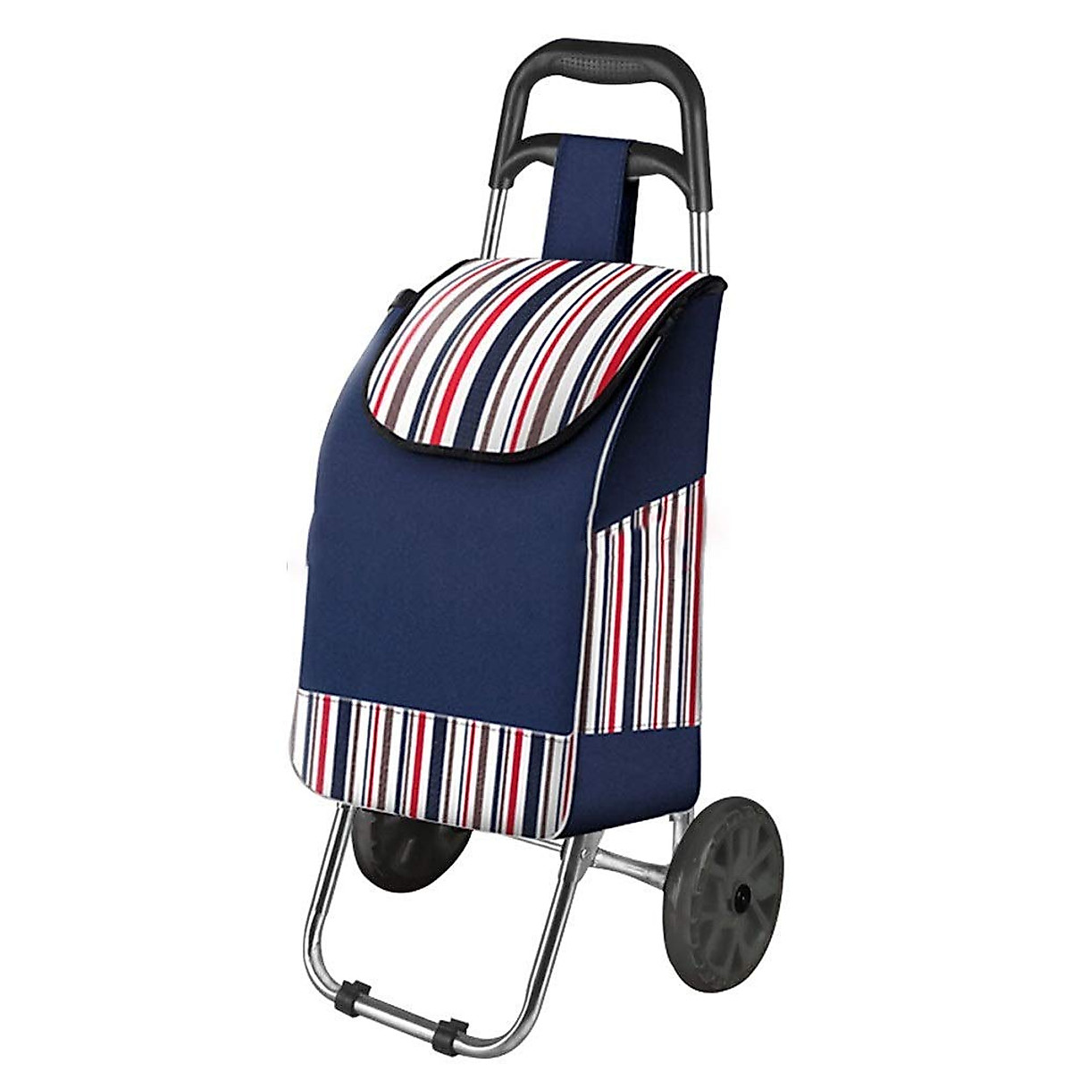 JF-XUAN Cart Shopping Trolley Lightweight Folding Shopping Cart,Stripe Printed Oxford Cloth Bag Steel Pipe Trolley Cart with 2 Wheels Compatible with Home Lightweight Shopping Trolley (Color : Blue