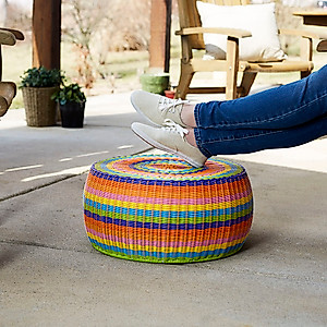 Household Essentials Handwoven Resin Storage Stool Ottoman, Multicolor