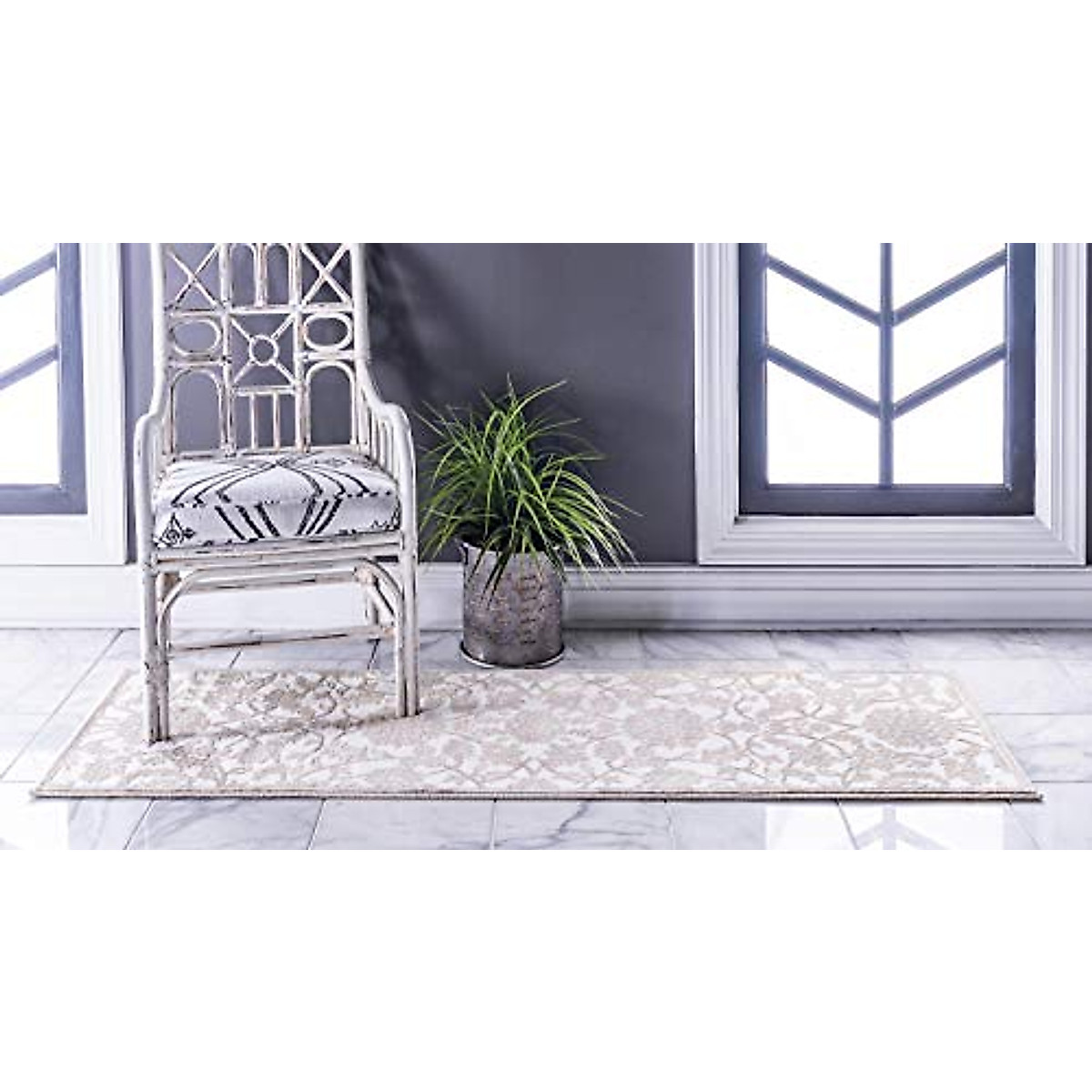 Unique Loom Rushmore Collection Area Rug - Taft (3' x 9' 10" Runner, Snow White/ Beige)