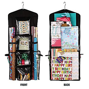 Regal Bazaar Large Double-Sided Hanging Black Gift Bag Organizer & Dual-Sided Hanging Black Gift Wrap Organizer - Two Great Hanging Organizer Products for Your Home
