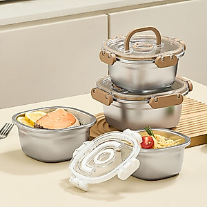 CHENMUYI Stainless Steel Food Containers with Lids Stainless Steel Lunch Bento Box Kitchen Snack Storage Containers Reusable&Stackable Metal Container for Home, Travel, Work, Party, Leftovers (white)