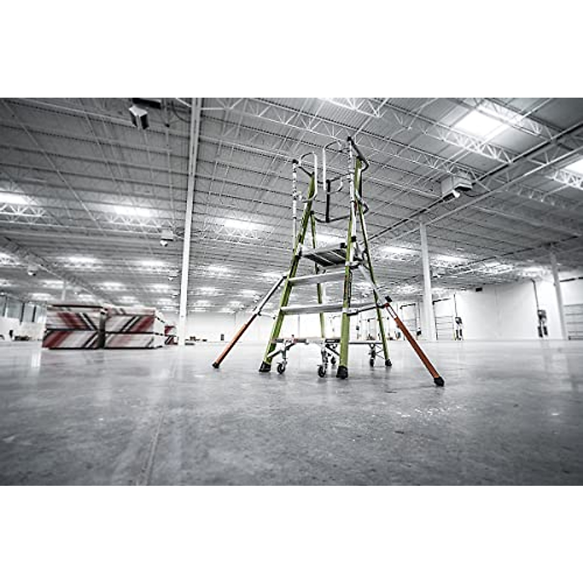 Little Giant Ladders Little Giant Ladder Systems Safety Cage 2.0, M4, 4ft Enclosed Platform, Ladder with Adjustable Outriggers, Fiberglass, Type 1AA, 375 lbs Weight Rating, (19704-146), Hi-viz Green