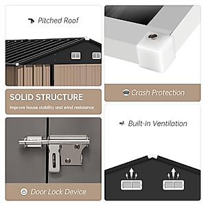 Zstar 10x8 FT Metal Outdoor Storage Shed, Steel Utility Tool Shed Storage House with Lockable Door Design, Metal Sheds Outdoor Storage for Garden, Patio, Backyard, Outside Use, Brown