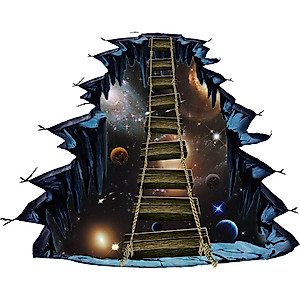 RW-82004 3D Floor Stickers Galaxy Interstellar Space Suspension Bridge Floor Stickers Removable Illusion Waterproof Floor Wall Decor for Kids Bedroom Living Room Nursery Home Decoration