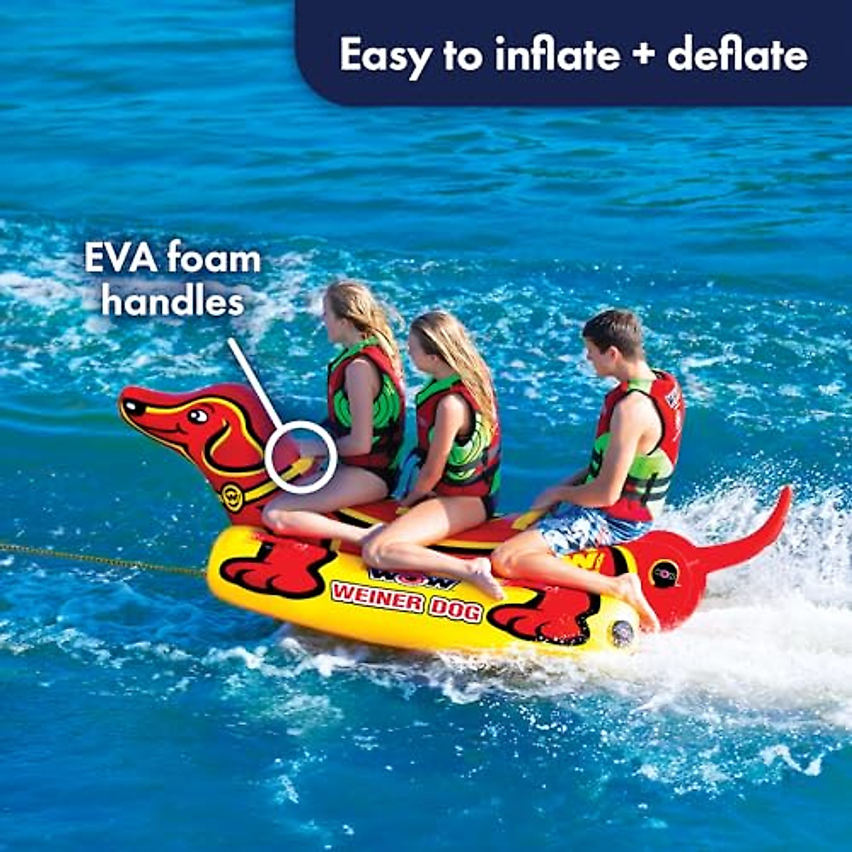 WOW Sports Weiner Dog Towable Tube for Boating - 1 to 3 Person Towable - Durable Tubes for Boating