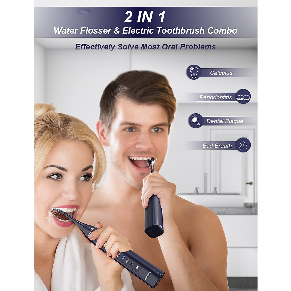 Water Flosser and Electric Toothbrush Combo, [2 in 1] Cordless Water Dental Pick Toothbrush with 4 Modes, 2 Brush Heads and 2 Water Jet Tips Water Dental Flosser Toothbrush Combo for Home Travel