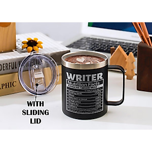 Onebttl Writer Gifts for Women/Men - 12oz Stainless Steel Insulated Mug with Lid - Graduation/Birthday/Christmas Gift for Writers, Novelist, Scriptwriter - Facts, Black