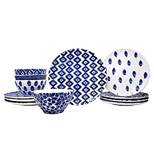 Vietri Viva Santorini Assorted Pasta Bowls, Set/4, Soup Salad Spaghetti Server 9.5" Dish