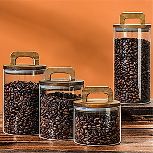 Glass Food Storage Containers, Clear Decorative Organizer Bottle Canister Pantry Jar with Air Tight Wooden Lid, Glass Jar With Lid for Coffee Bean Candy Cookie Noodles Nuts Spices etc, 27oz/800ml