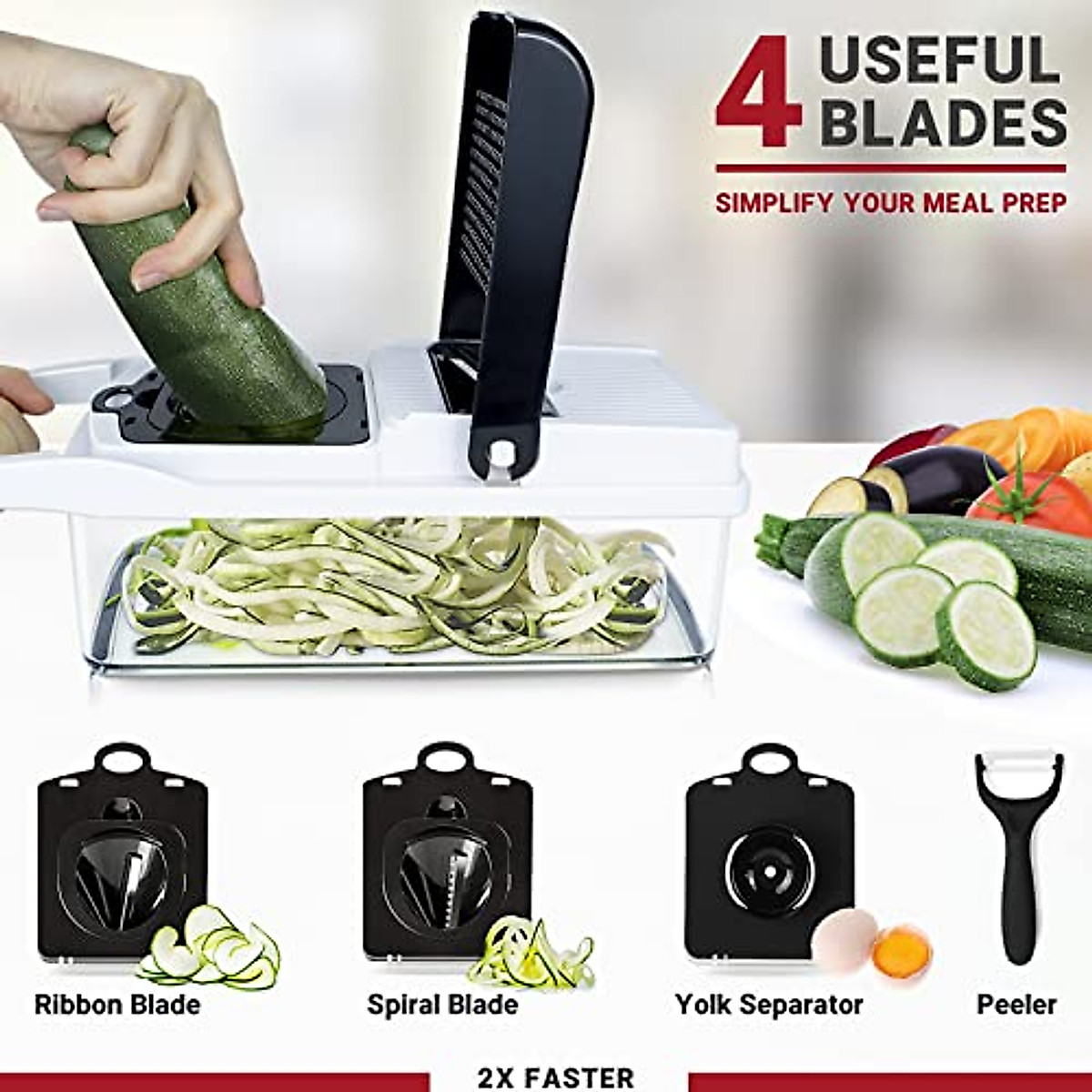 Vegetable Chopper 25 in 1 Multifunctional Onion Chopper Dicer, Spiralizer for Veggie, Mandoline Slicer, Salad Food Chopper with Container, Potato Slicer, Tomato Dicer, Crinkle Cutter, 13 Blades