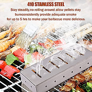 JUYT Smoker Incense Box Made of Stainless Steel - Grilling Smoker Box Universal, Smoking,for Gas Grill Accessories or Charcoal Grill, 8.86 x 3.47 x 1.58 Inch, Silver (Smoker-1F)