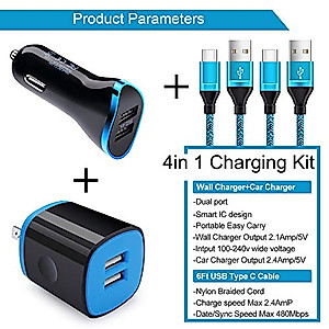 USB C Car Charger for Google Pixel 7/7 Pro 6/6 Pro/6a 5/5a 4/4a/4xl 3/3a/3xl 2/2xl XL, Samsung Galaxy S23 S22 S21 S20 A10e A11 A14, Car Charger Adapter Wall Charging Block Type C Fast Charging Cable