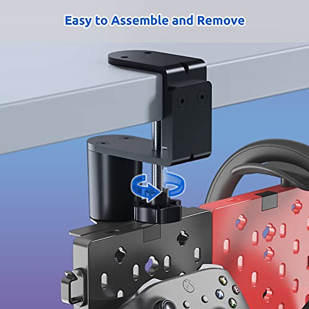 PUTORSEN Headphone and Controller Stand for Desk, 4 in 1 Rotatable Game Controller Holder & Headset Stand with Cable Hooks, Clamped above/under Desk for Xbox PS5 PS4 Nintendo Switch Controller