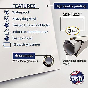 Greenyef Graphics For Rent 13 oz Heavy Duty Vinyl Banner - 3 Pack - DIY Sign for Business, House Indoor/Outdoor Single-Sided with Metal Grommets | 12x21” Red & White