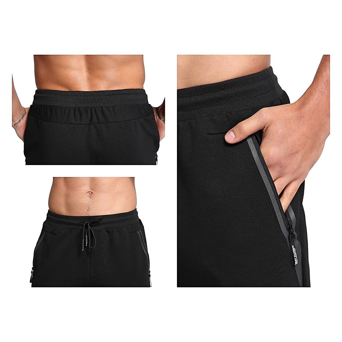 STICKON Mens Casual Joggers Sweatpants Closed Bottom Athletic Track Pants Winter Lounge Sweat Black Pants for Men with Zipper Pockets